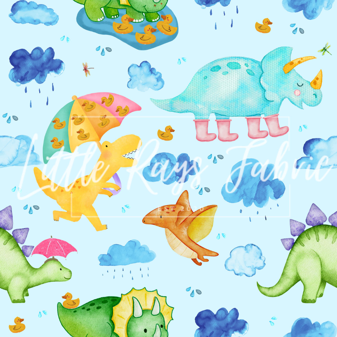 Rainy Day Dino Light blue — Little Rays Fabric