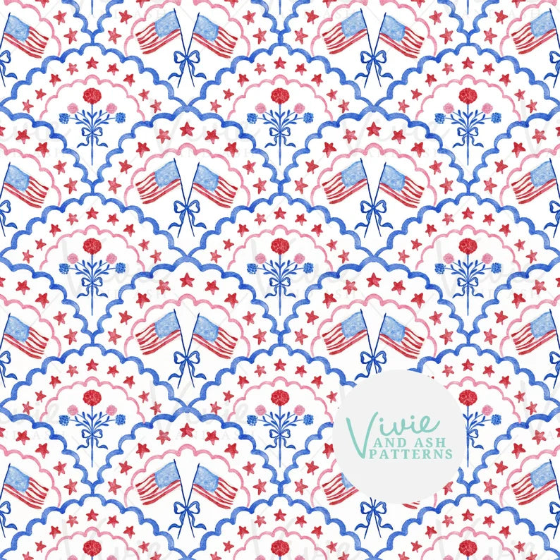 Red White and Blue Scalloped — Little Rays Fabric