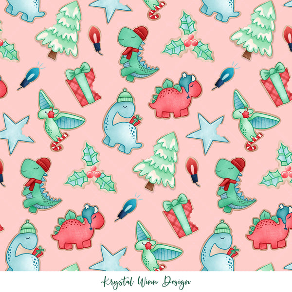 Christmas Dinosaur Pink - Little Rays Fabric