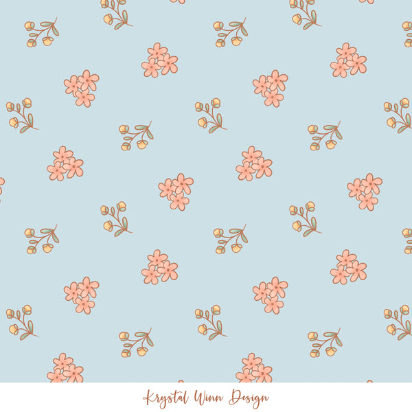 Cottontail Dainty Floral Blue - Little Rays Fabric