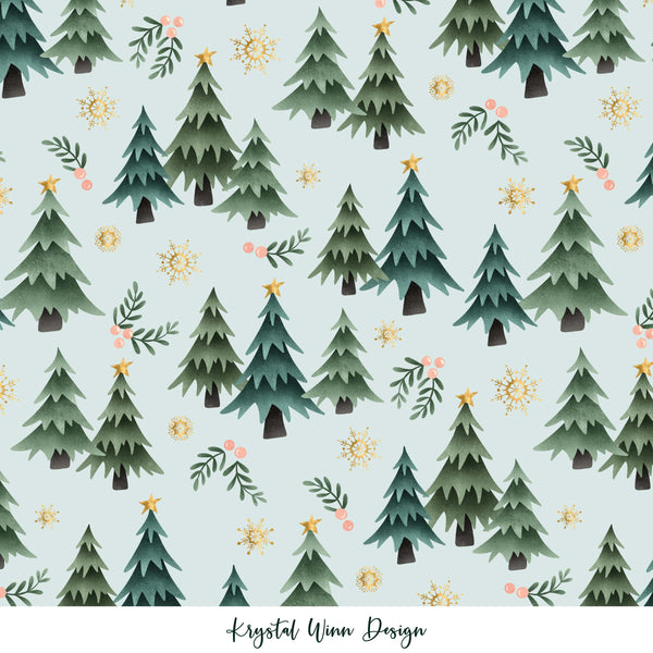 Merry Little Tree farm baby blue - Little Rays Fabric