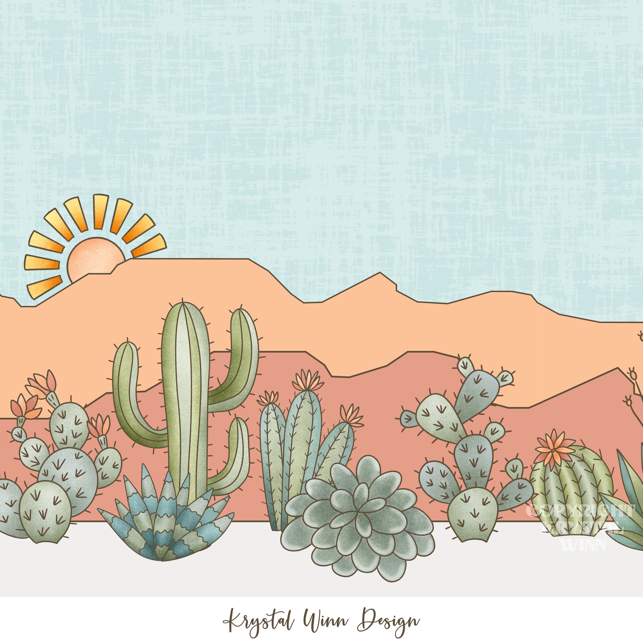 Mesa Border- Desert Landscap - Little Rays Fabric