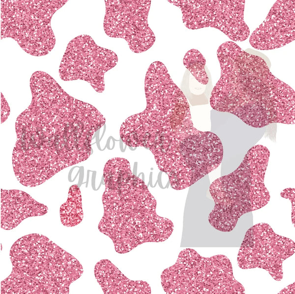 Pink Glitter Cow Print - Little Rays Fabric
